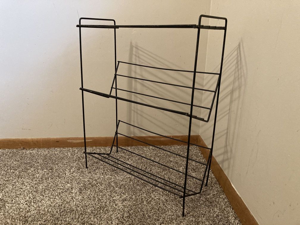 Item Listing - Vintage Mid Century Black Wire Book Shelf Rack Stand ...